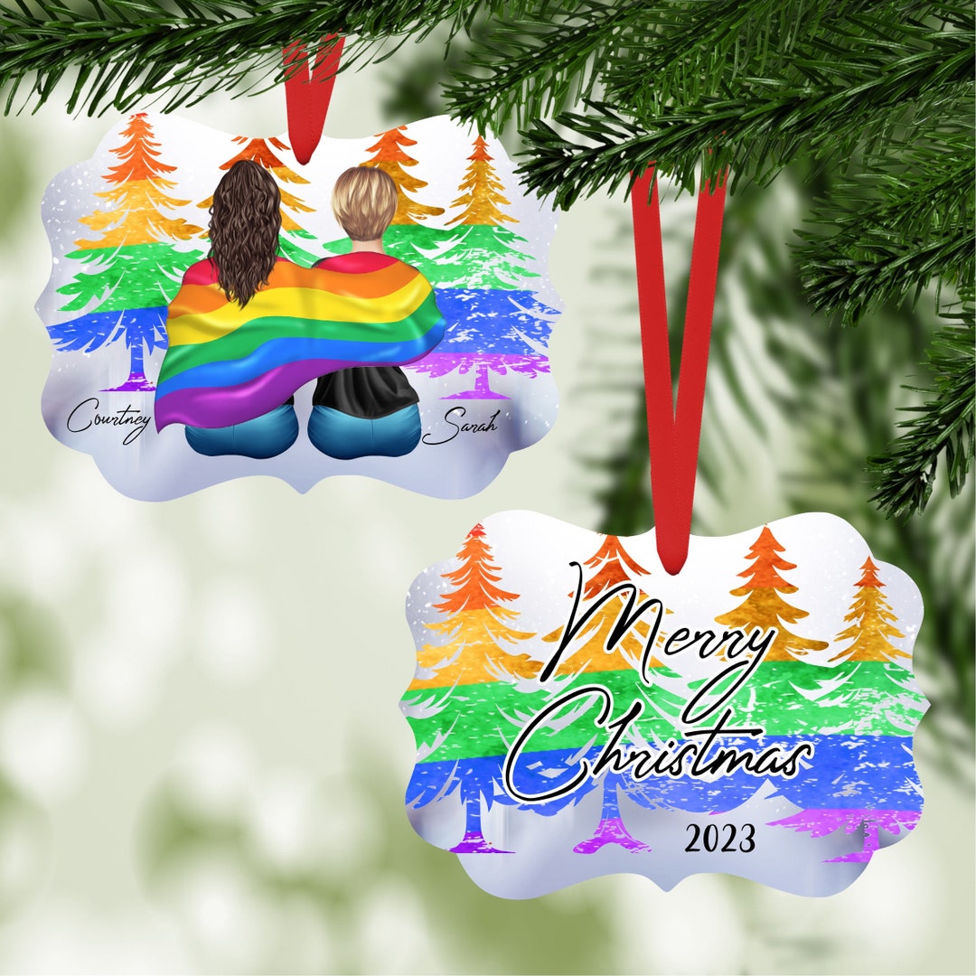 Personalized Gay Pride Couple Christmas Ornament, LGBTQ Christmas ...