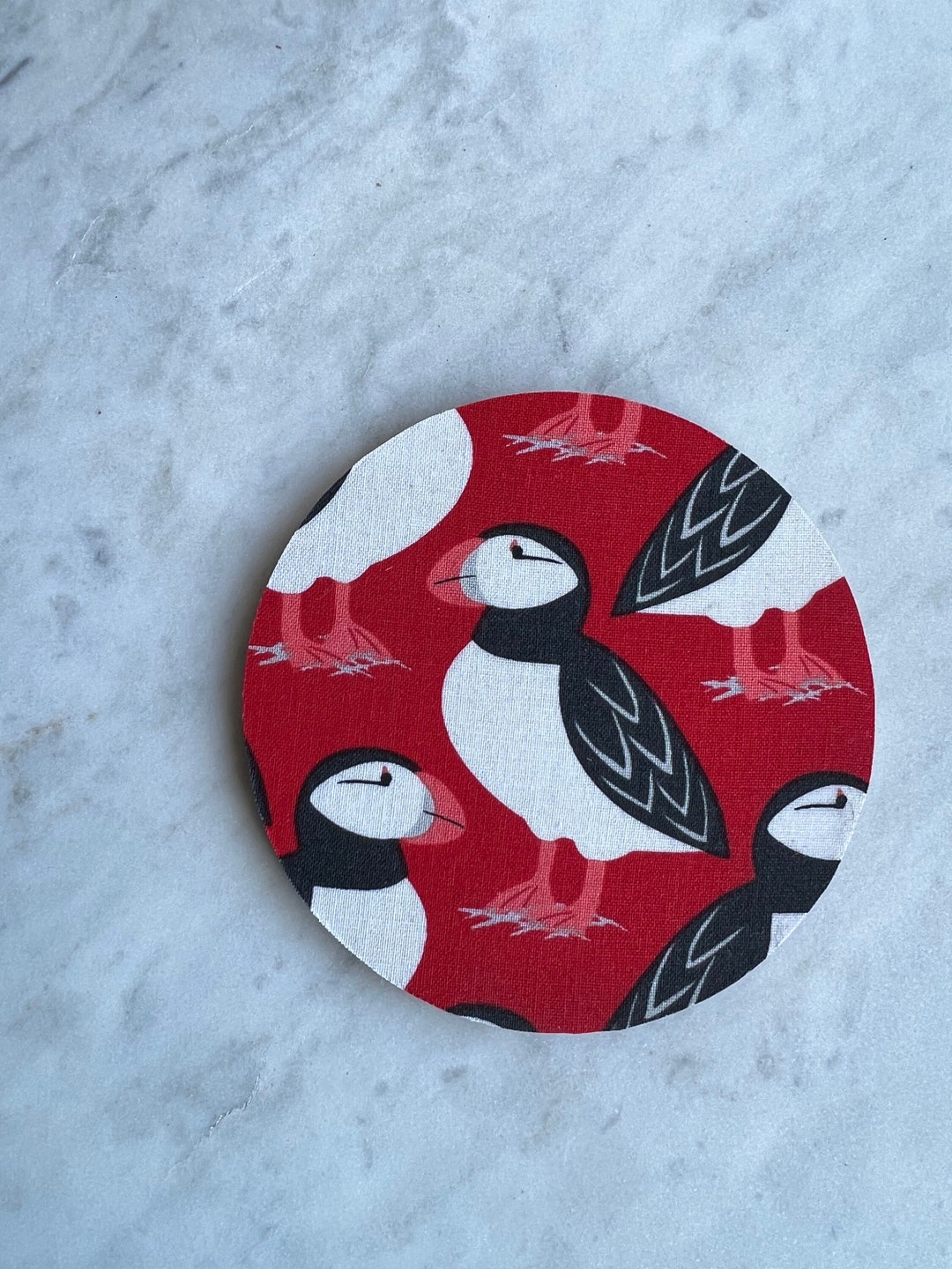 Puffin Coaster, Coaster, Fabric Coaster, Fabric & Wood Coaster, Coaster ...