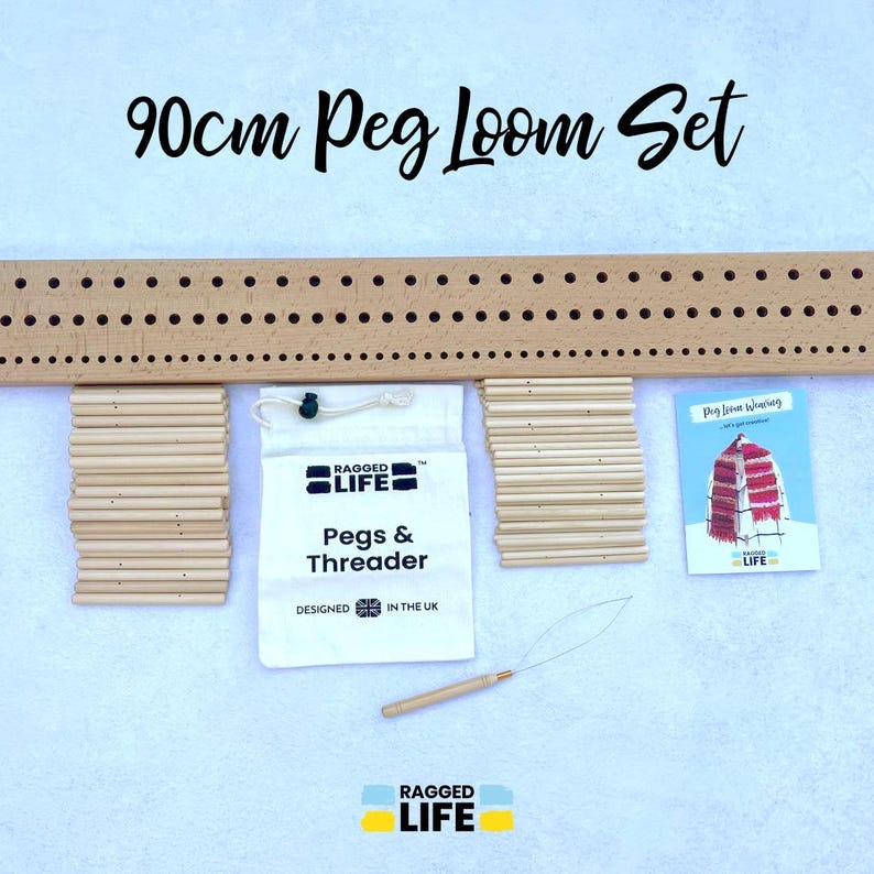 90cm Wooden Peg Loom Weaving Kit: Beginner Rug Making With Bag - Etsy