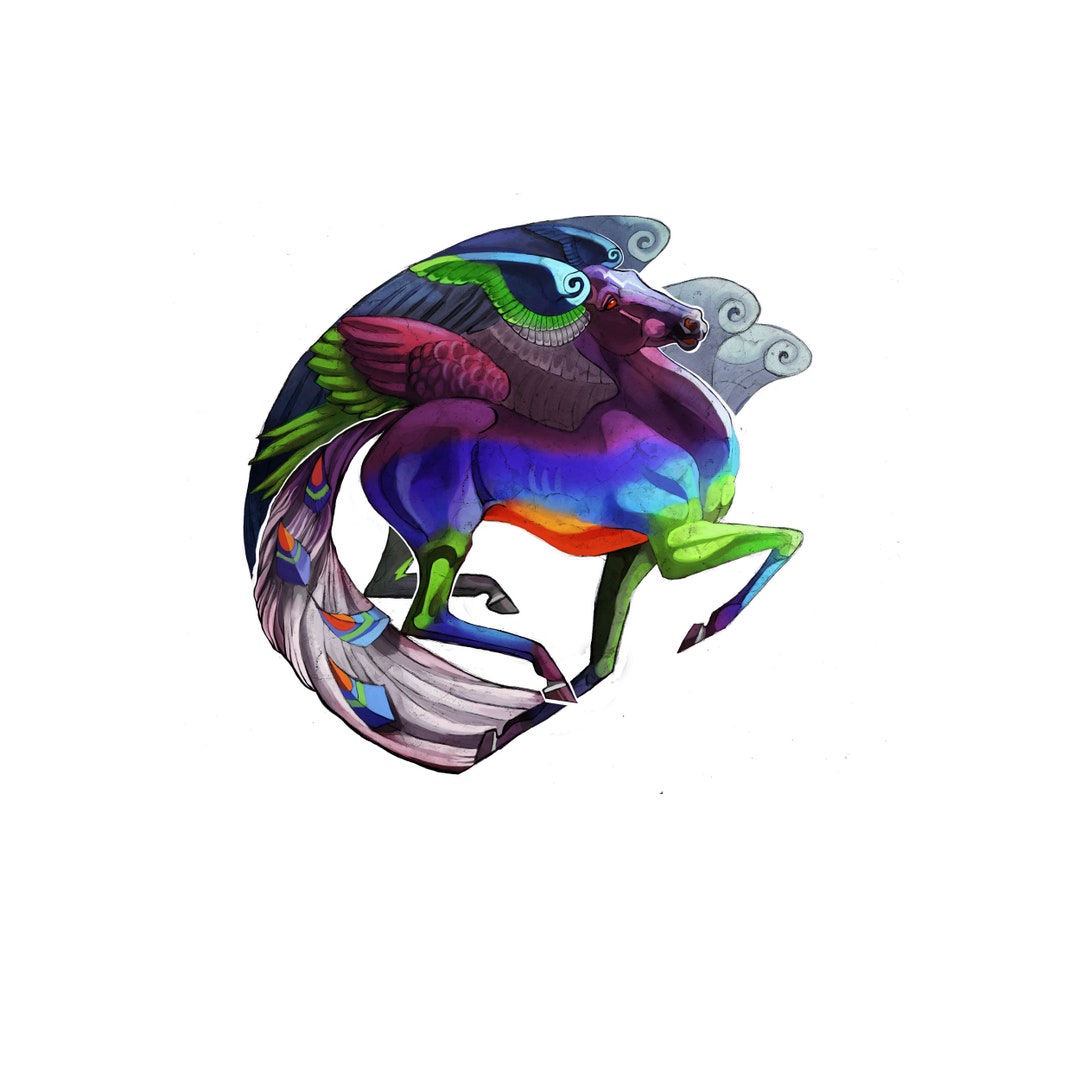 Horse Goddess Digital Art Print 10x14 Pegasus Rainbow Stylized Equine ...