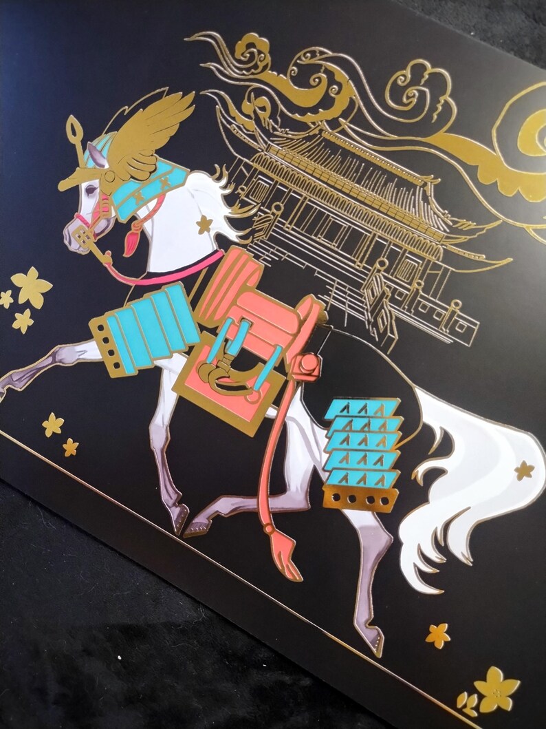 Horse White Arabian Samurai Armor Clouds Cherry Blossom Finished in ...