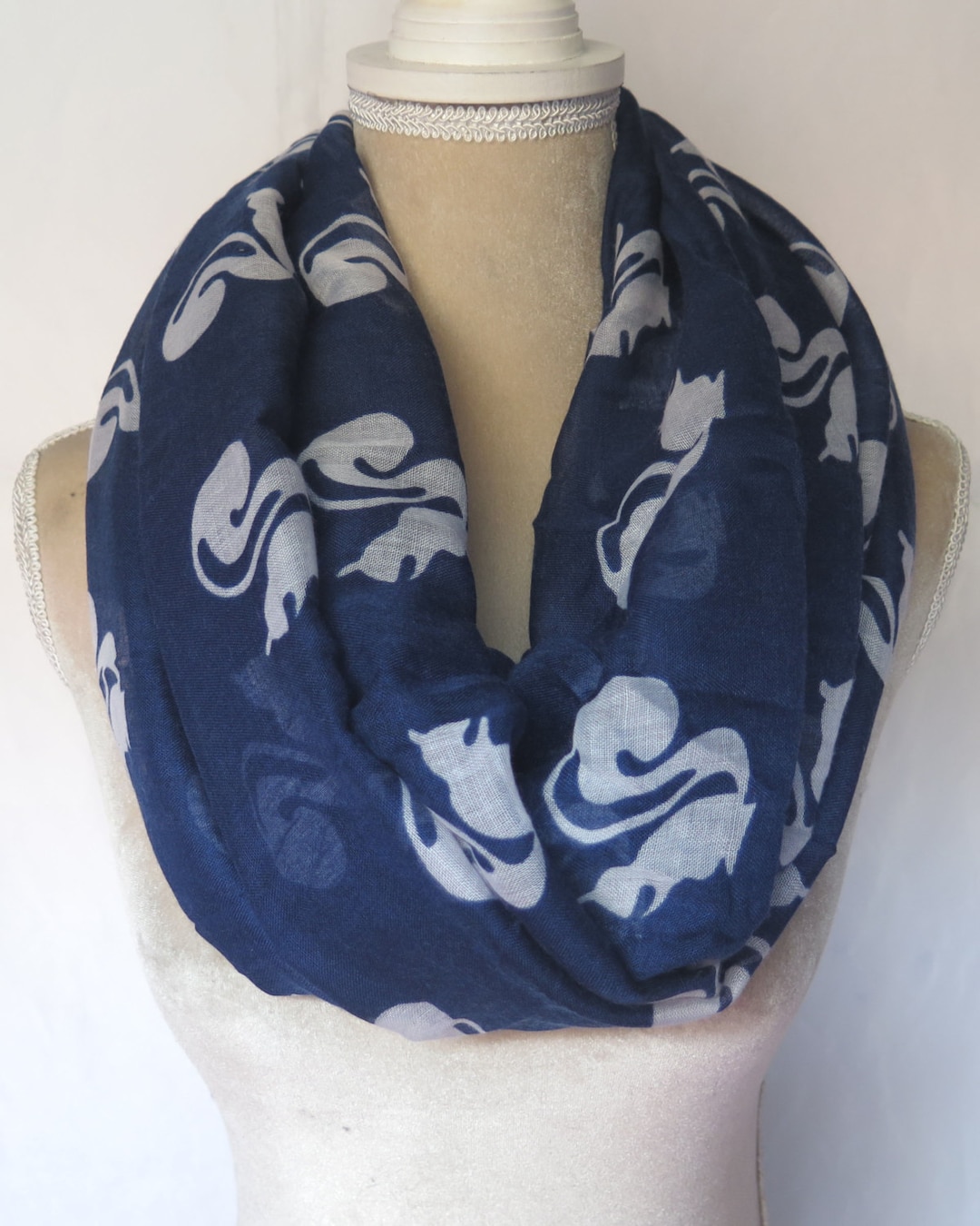 Navy Cute Squirrel Print Infinity / Long Scarf Women's Accessories Gift ...