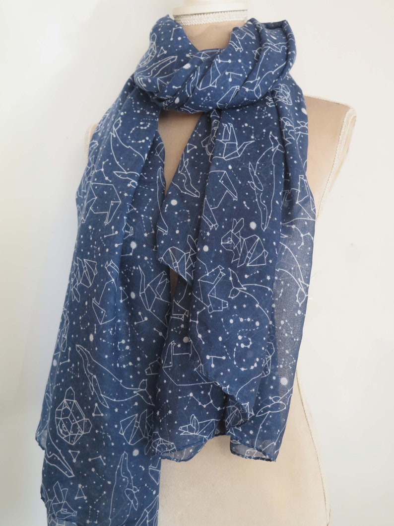 Navy Blue Constellation Print Print Infinity/oblong Scarf for Women ...