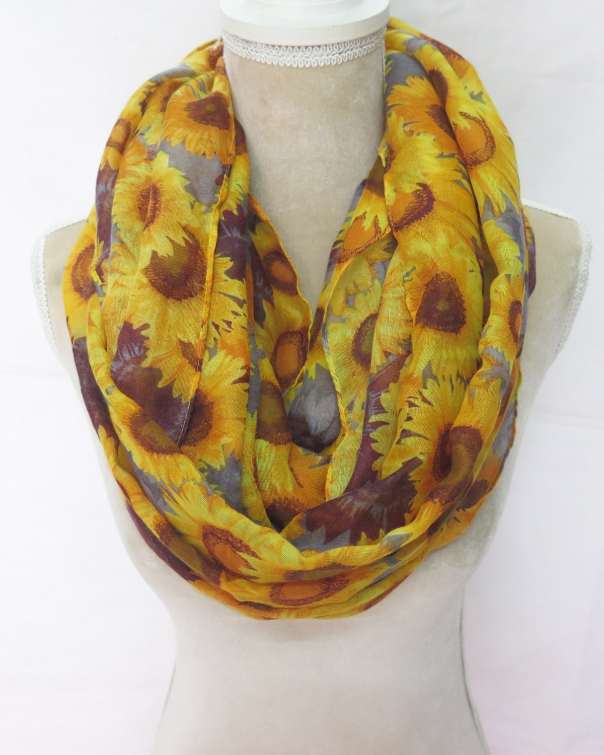 Gold Sunflowers Print Women's Infinity / Long Scarf - Etsy