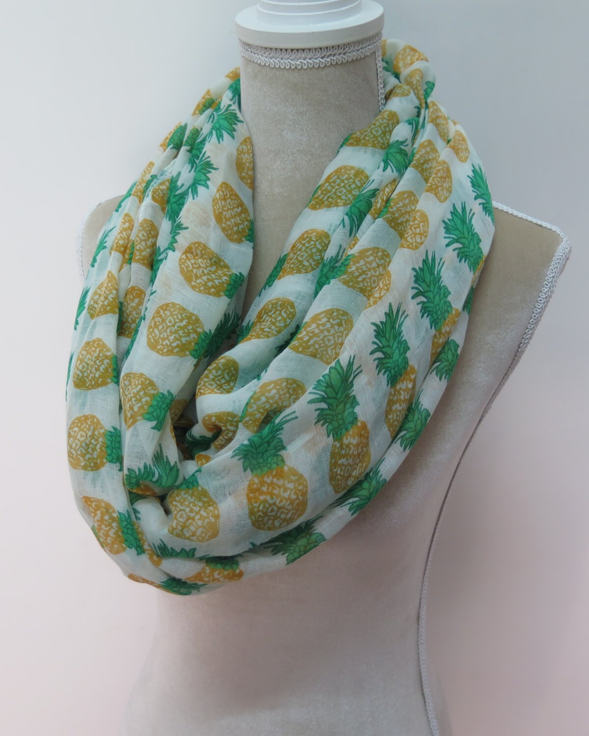 White Pineapple Print Infinity / Long Women's Scarf Gift Ideal Women's ...