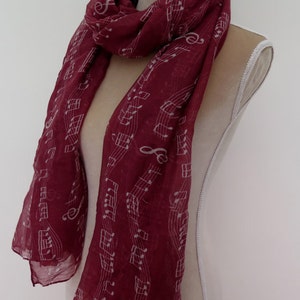 Dark Red Music Notes Print Infinity / Long Scarf Women's Accessories ...