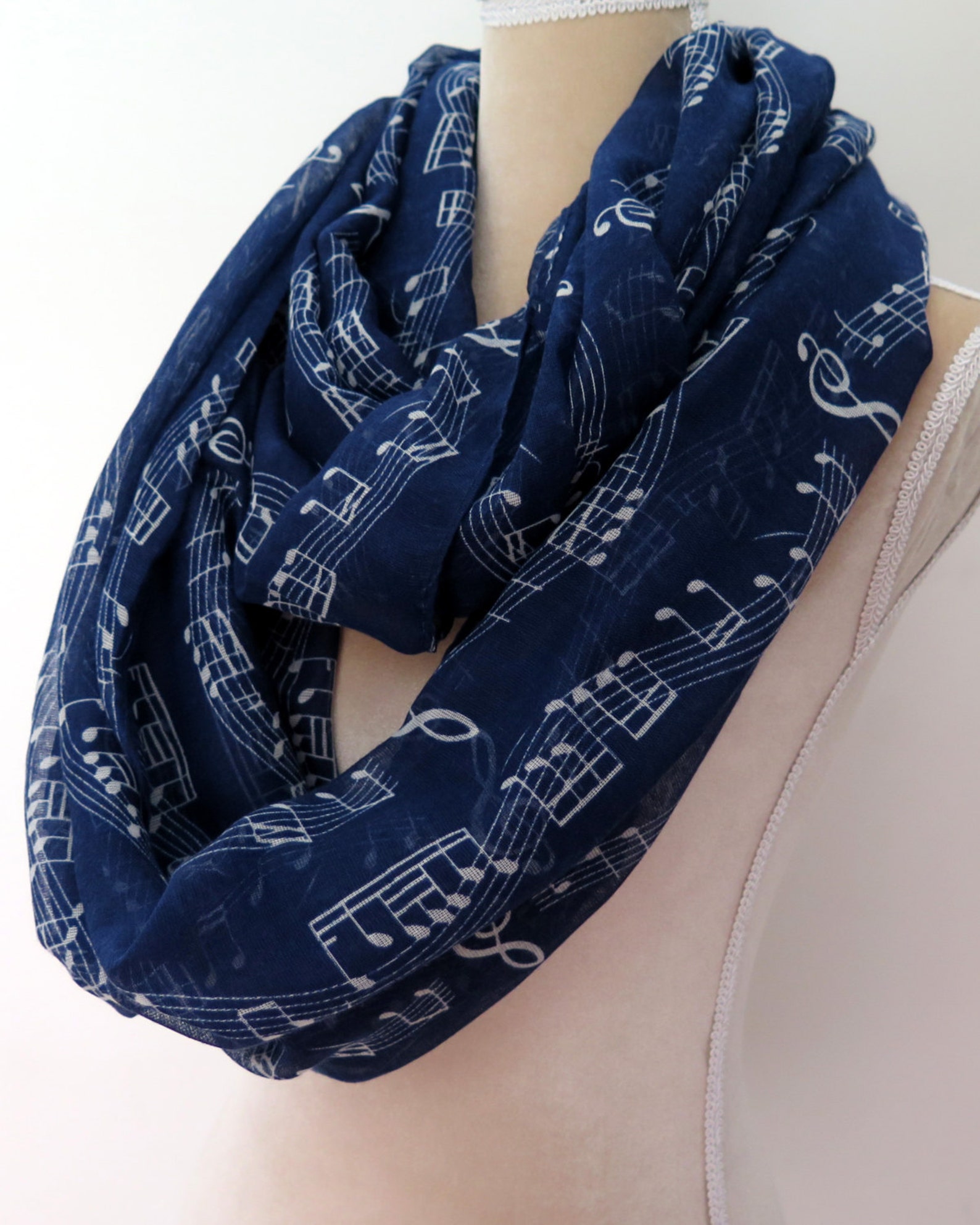 Navy Music Notes Print Infinity / Long Scarf Women's - Etsy
