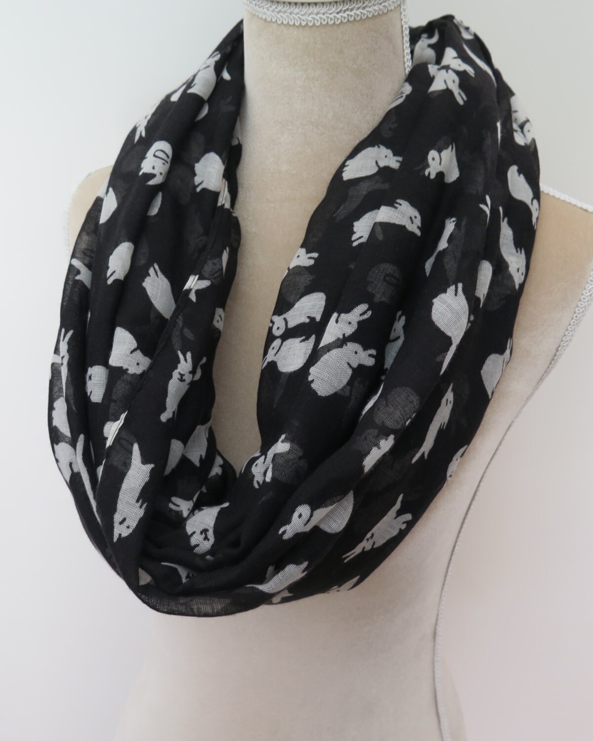 Black and White Rabbit Bunny Print Infinity / Long Scarf - Etsy