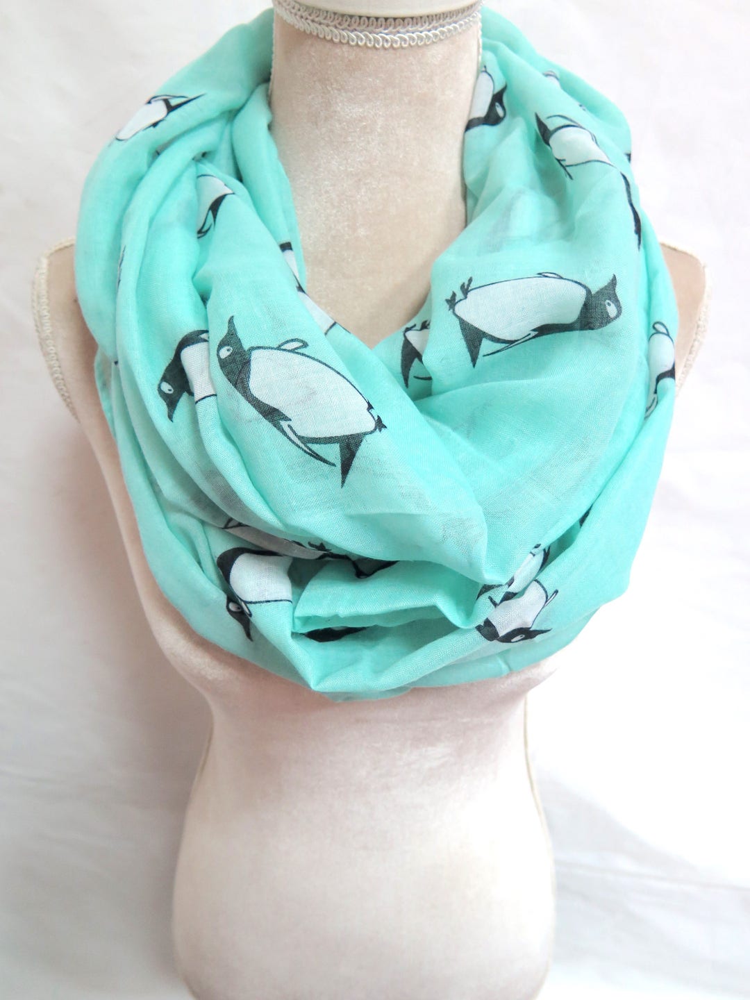Mint Green Penguin Print Infinity / Long Scarf Women's Accessories Gift ...