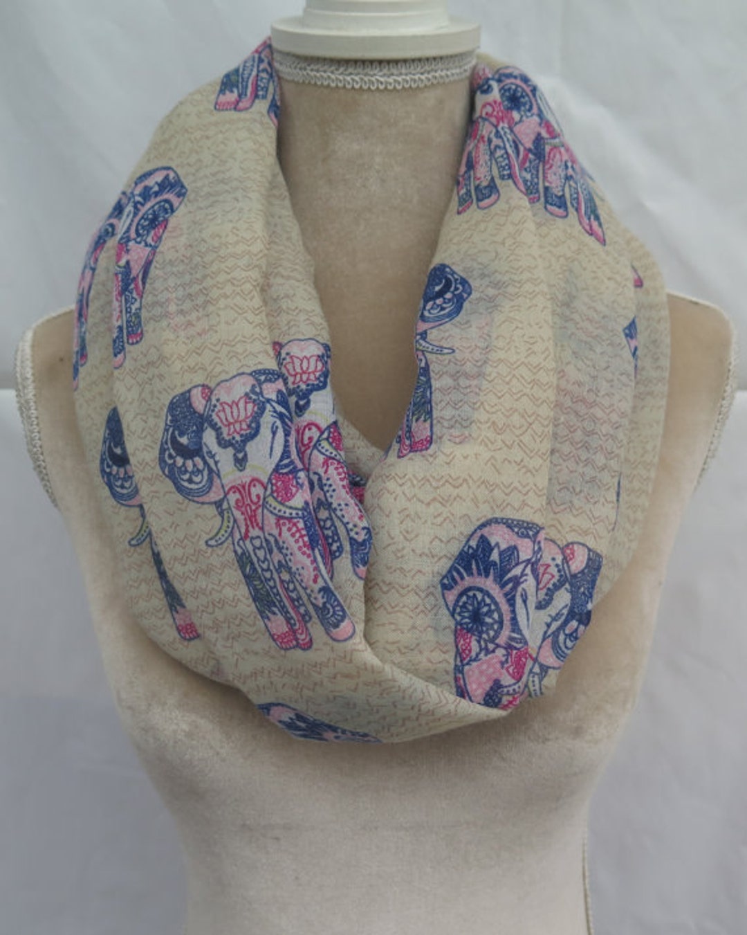 Vintage Elephant Animal Print Infinity / Long Scarf Women's Accessories ...