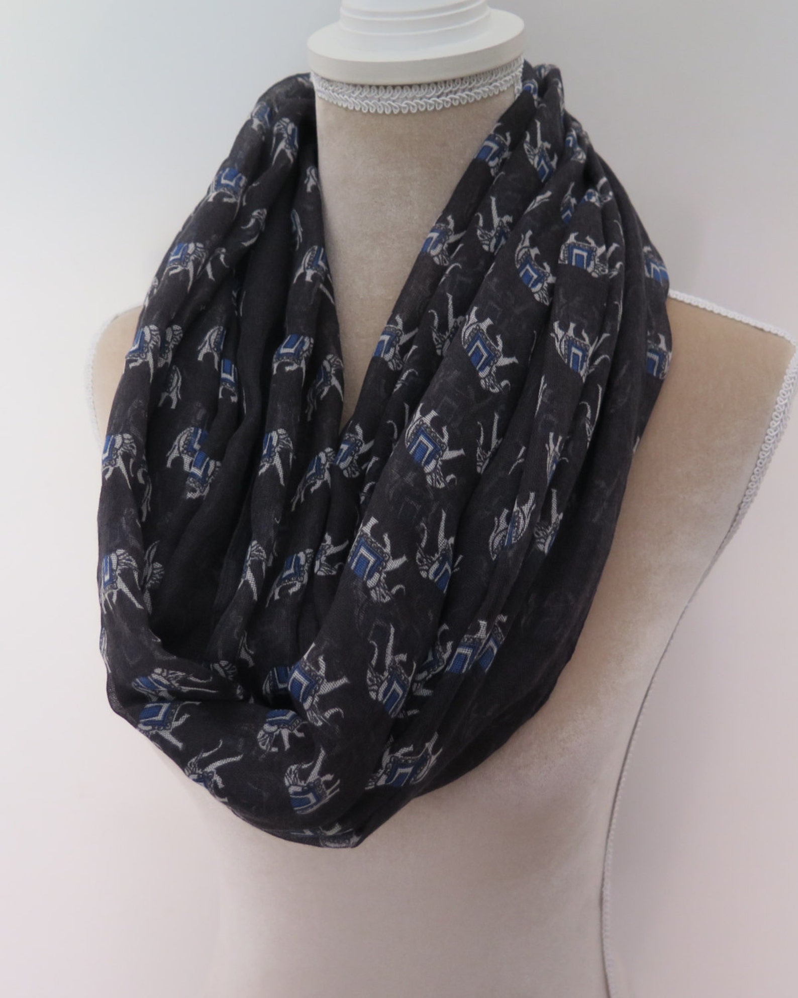 Black Elephant Print Infinity / Long Scarf Women's Accessories Gift ...