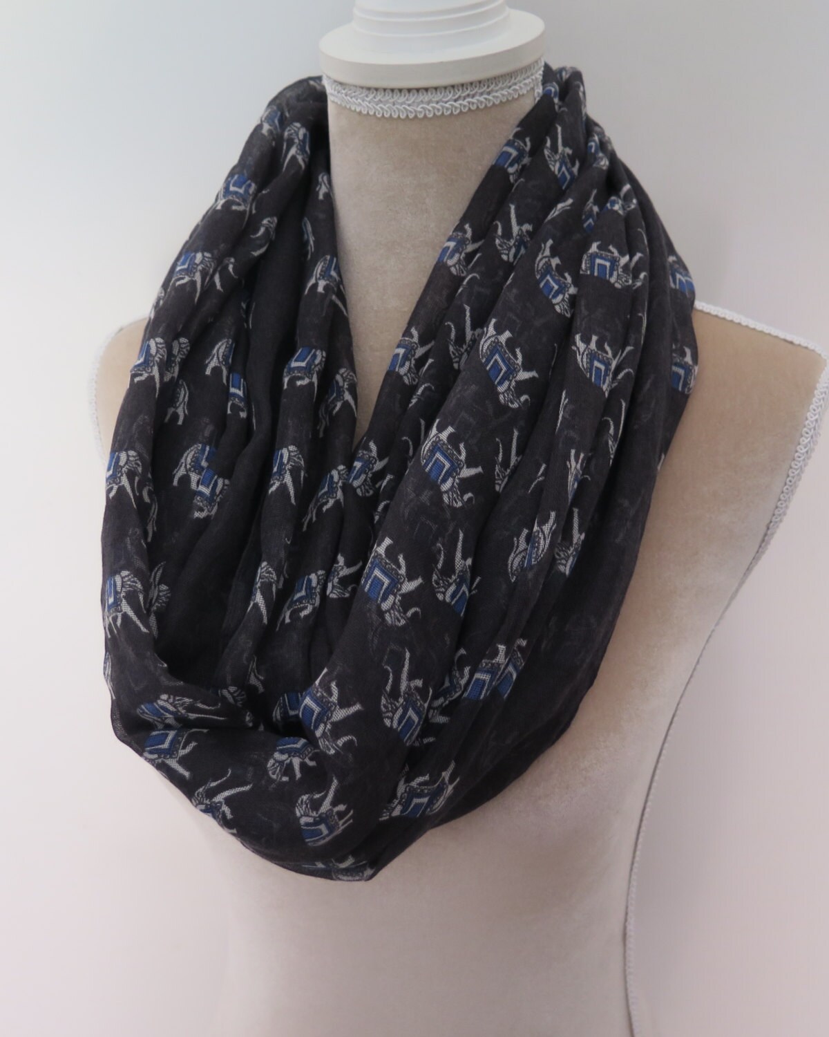 Black Elephant Print Infinity / Long Scarf Women's - Etsy