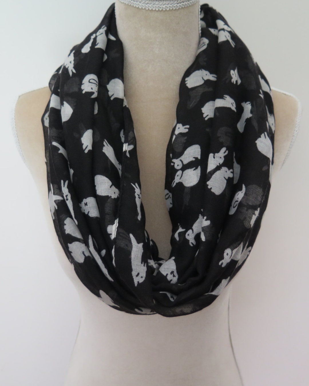 Black and White Rabbit Bunny Print Infinity / Long Scarf - Etsy