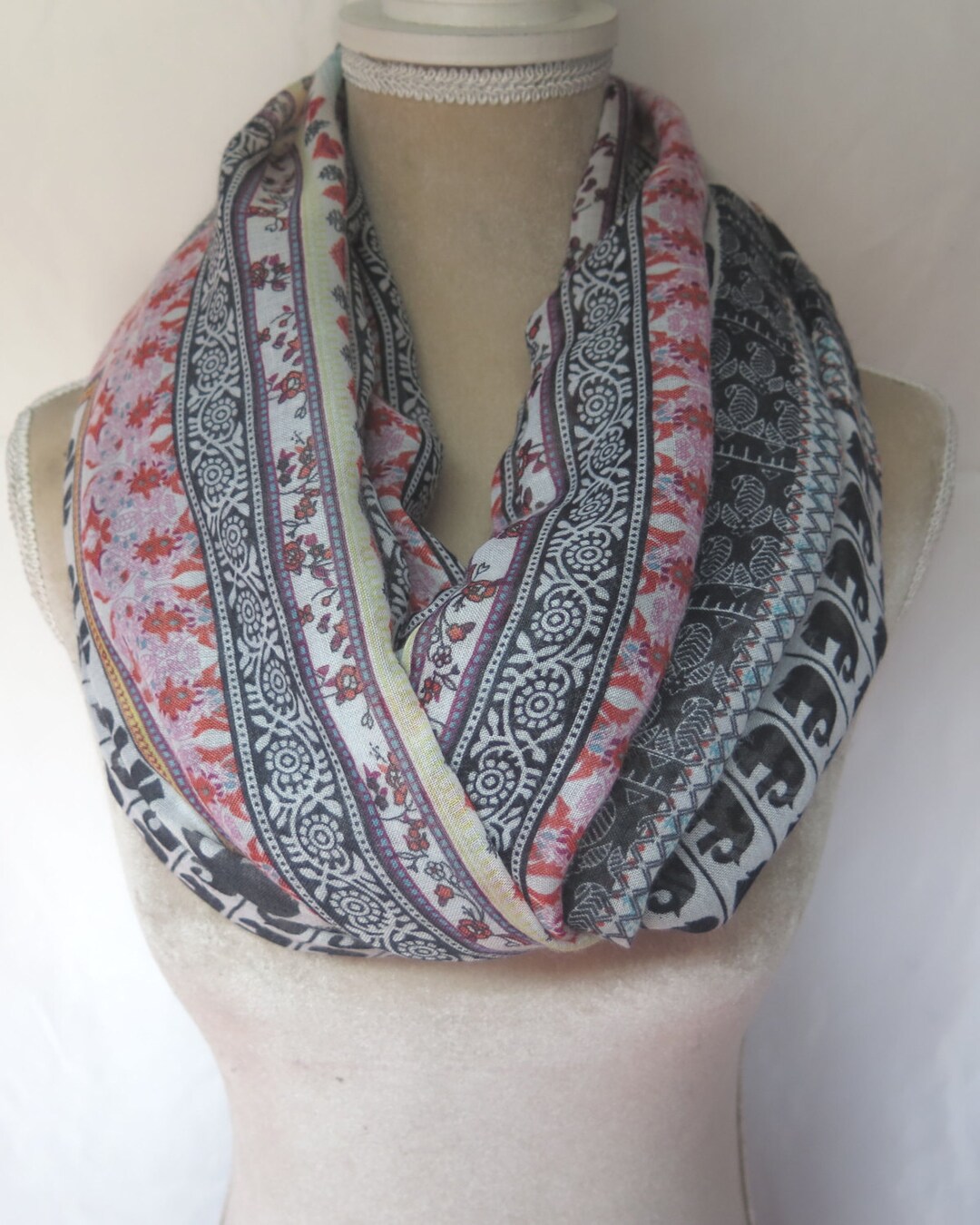 Vintage Elephant Floral Print Infinity / Long Scarf - Etsy