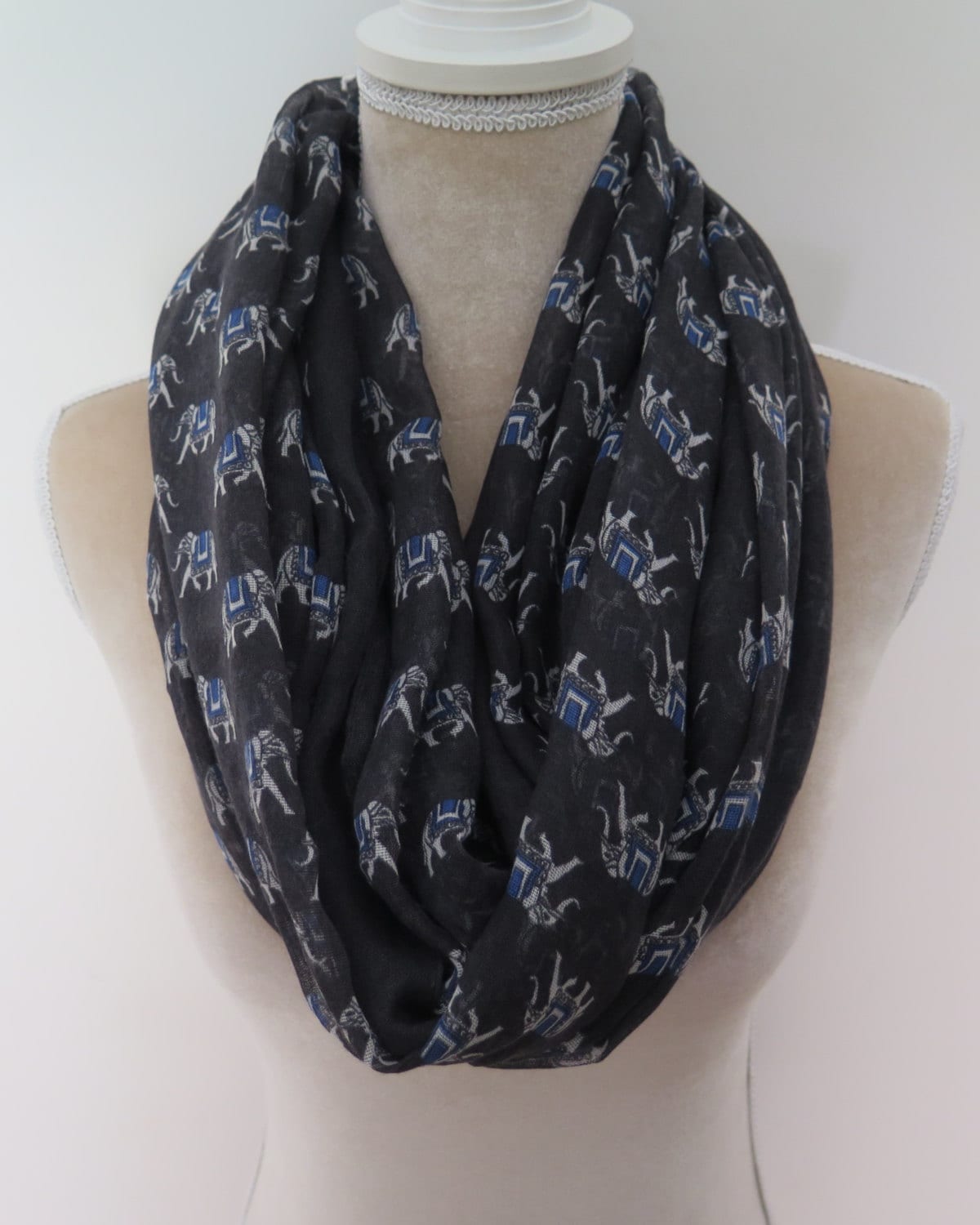 Black Elephant Print Infinity / Long Scarf Women's Accessories Gift ...