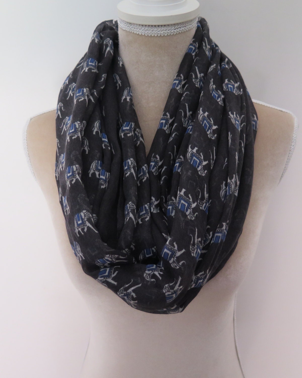 Black Elephant Print Infinity / Long Scarf Women's Accessories Gift ...