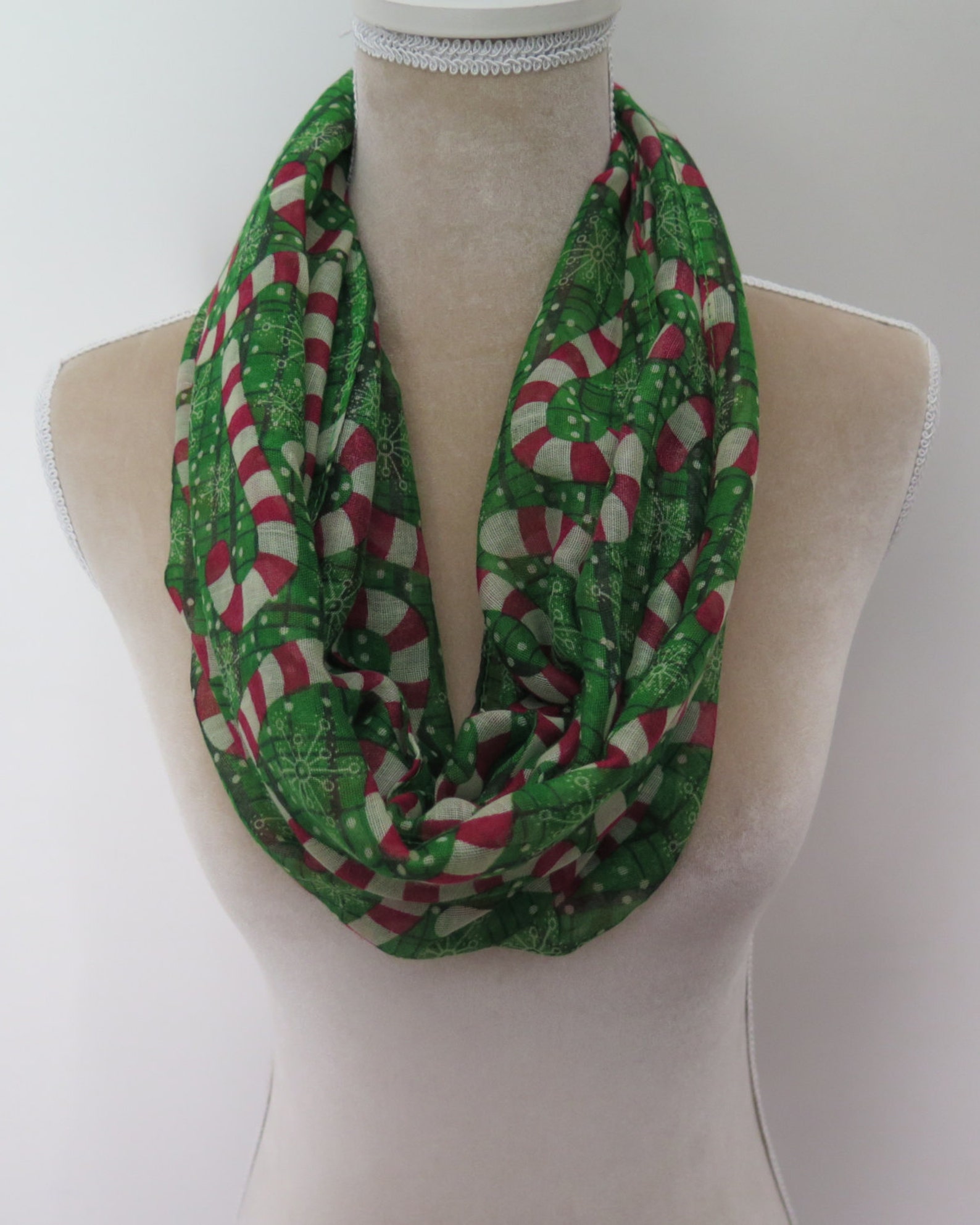 Candy Cane Print Infinity Loop Scarf Christmas Xmas Gift for Her - Etsy