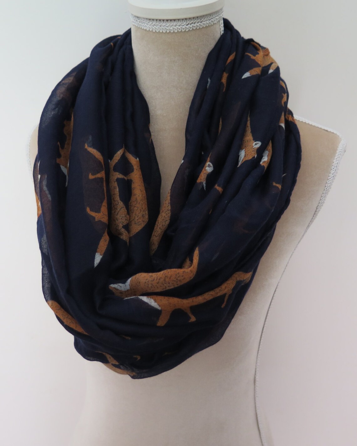Navy Blue Fox Print Infinity / Long Women's Scarf Gift - Etsy