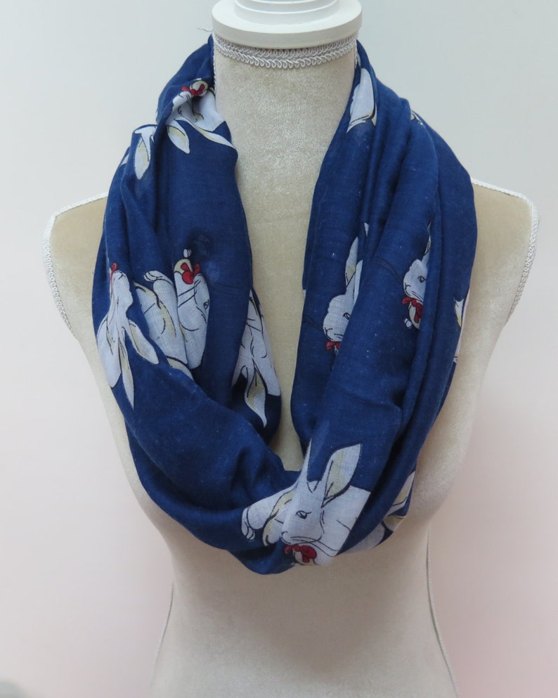 Navy Blue Rabbit Bunny Print Women's Infinity / Long Scarf Gift Ideas ...
