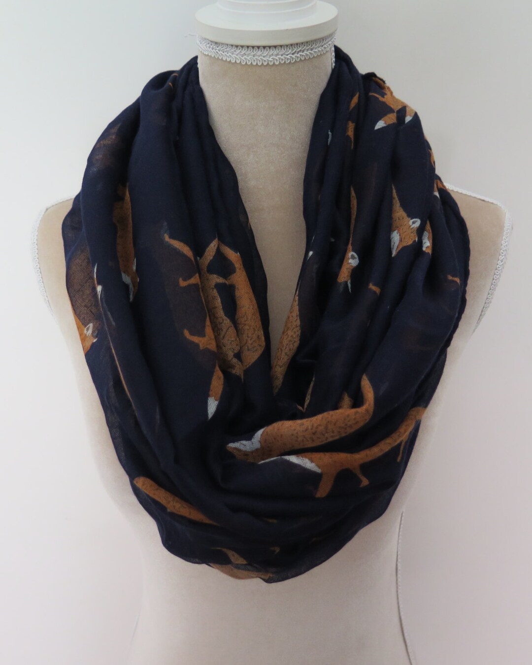 Navy Blue Fox Print Infinity / Long Women's Scarf Gift Ideas for Her - Etsy