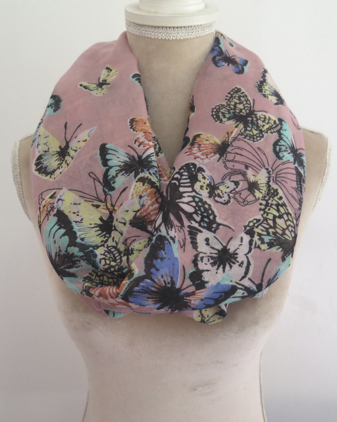Pink Butterfly Print Infinity / Long Scarf Women's Accessories Gift ...