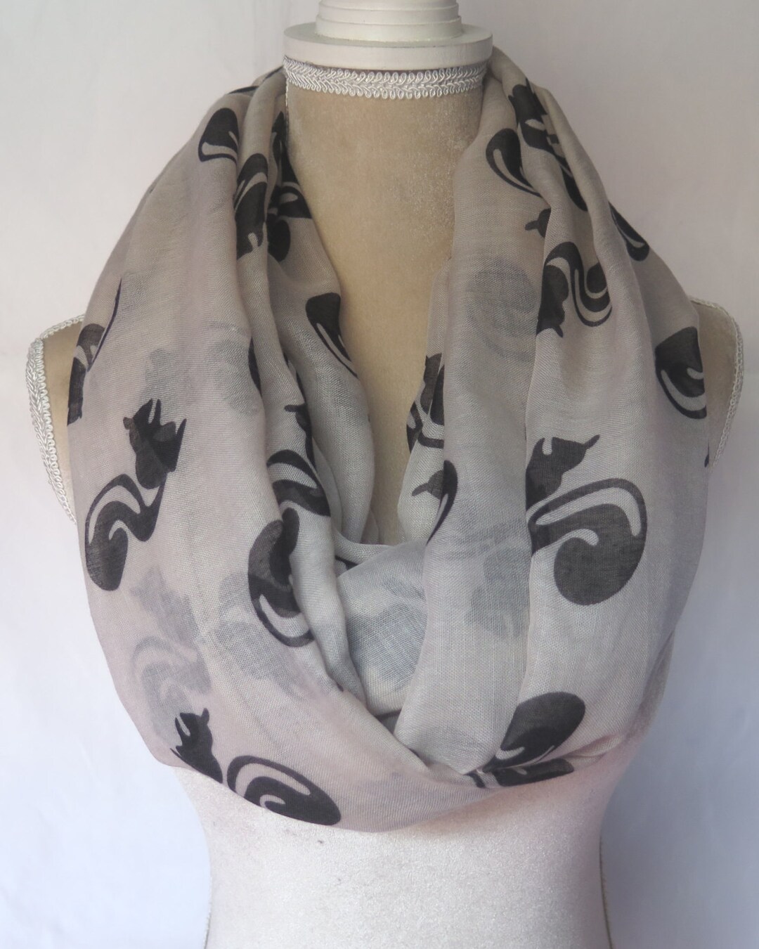 Khaki Cute Squirrel Print Infinity / Long Scarf Women's Accessories ...