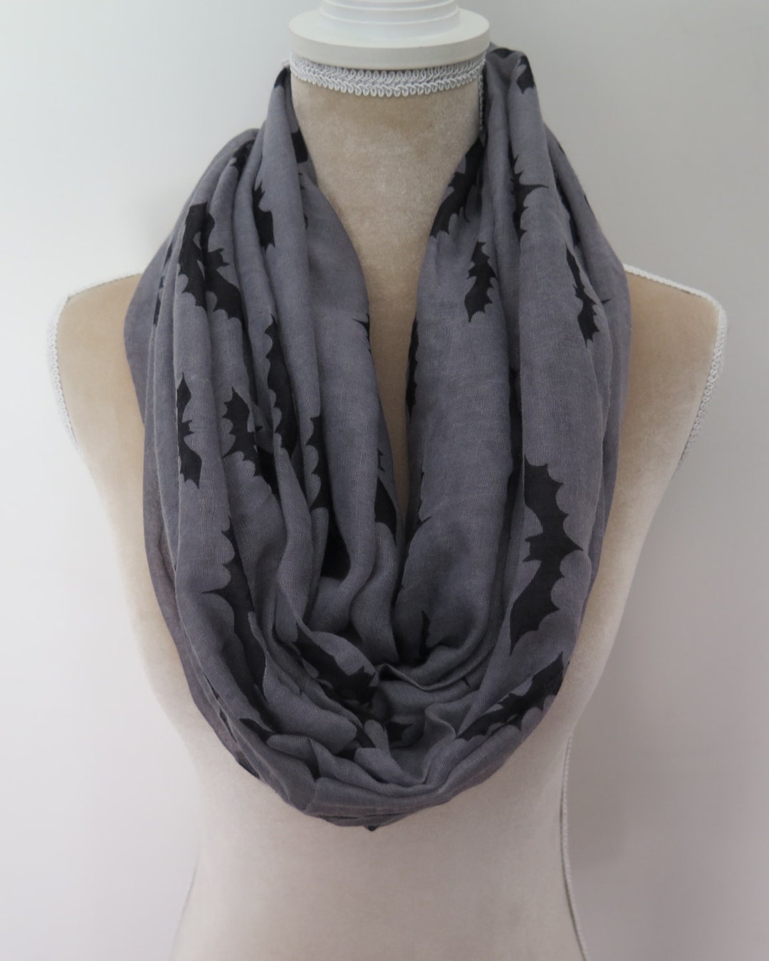 Grey Bat Print Infinity / Long Scarf Women's Halloween Party Gift - Etsy