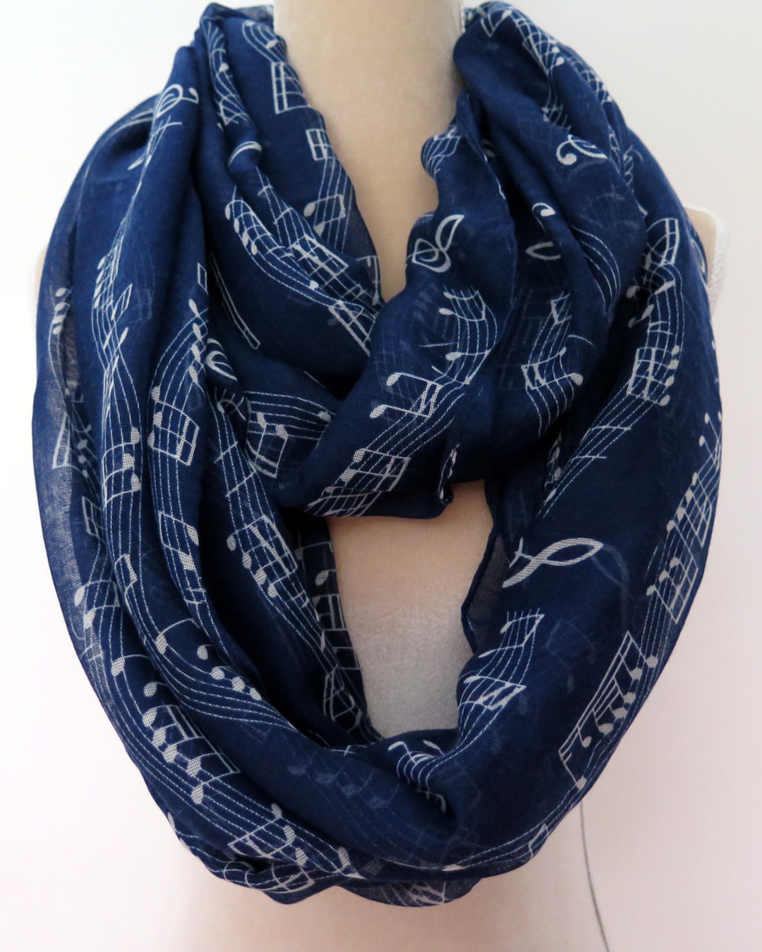 Navy Music Notes Print Infinity / Long Scarf Women's Accessories Gift ...