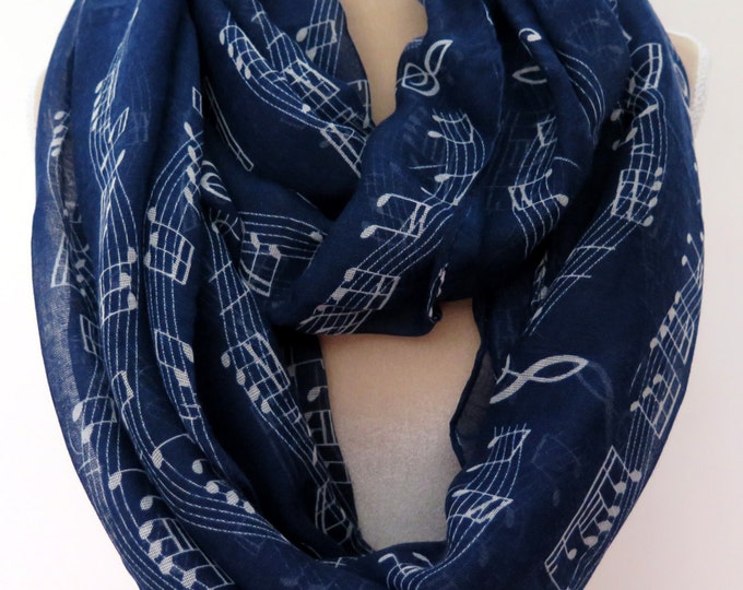 Navy Music Notes Print Infinity / Long Scarf Women's Accessories Gift ...