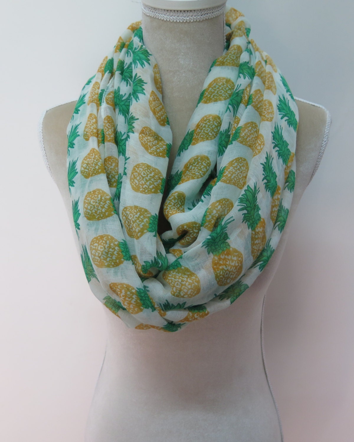 White Pineapple Print Infinity / Long Women's Scarf Gift Ideal Women's ...