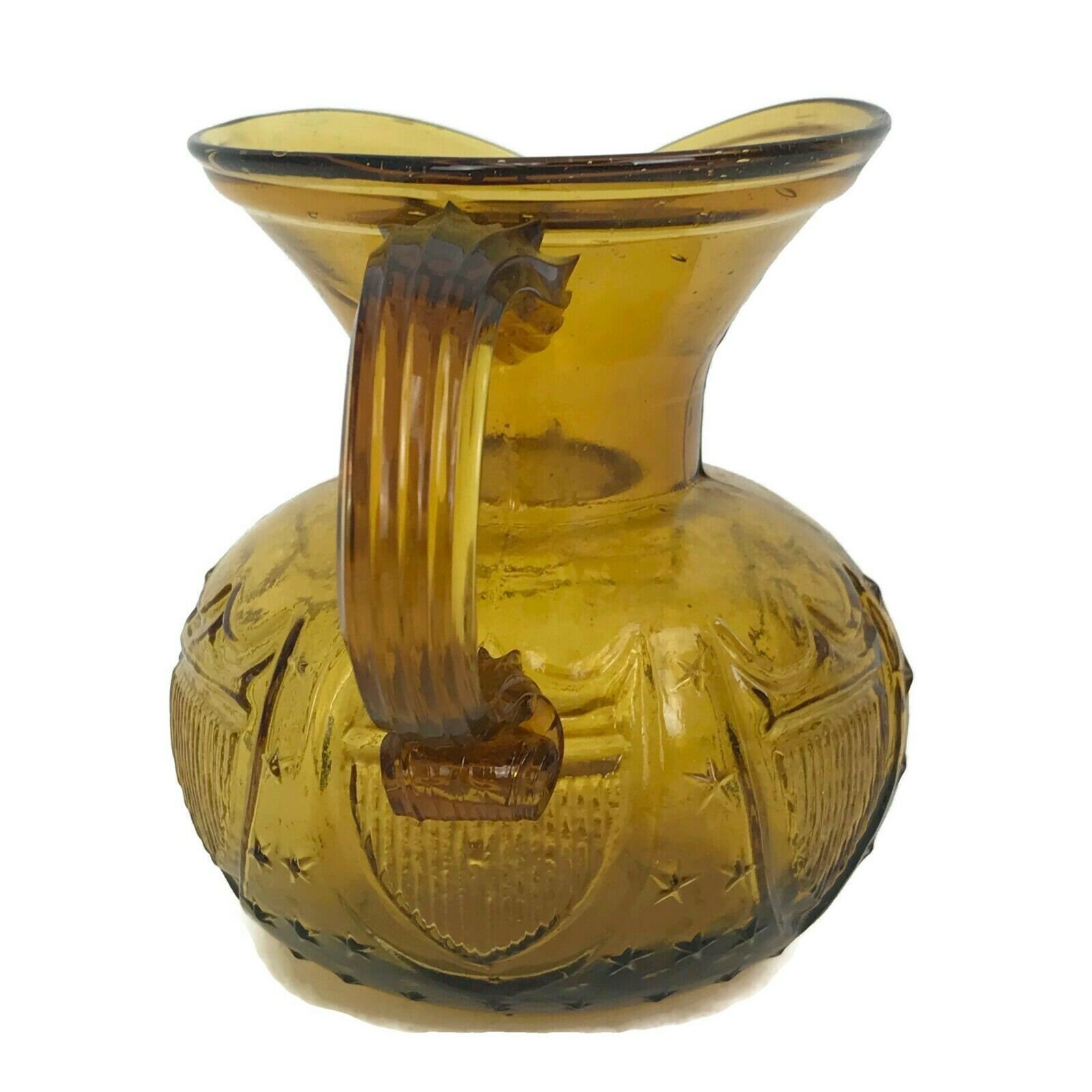 Vintage 1970s Clevenger Bros. Amber Glass Pitcher Jug Stars & Shield ...
