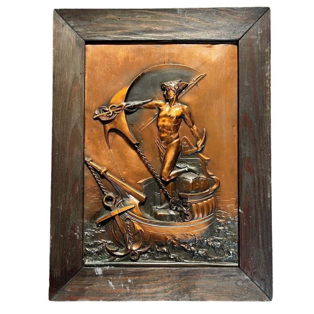 Antique Hermes Greek Mythology Mercury Copper Plaque High Relief Wall ...