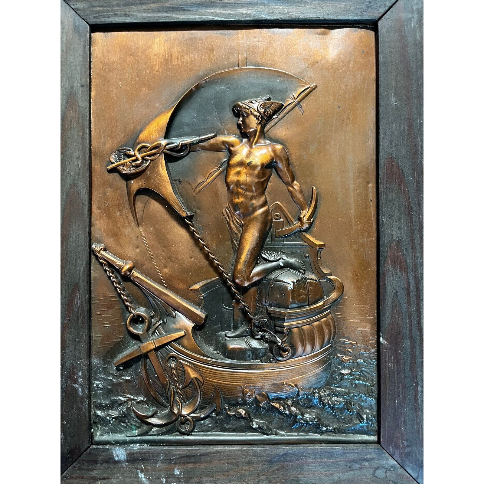 Antique Hermes Greek Mythology Mercury Copper Plaque High Relief Wall ...