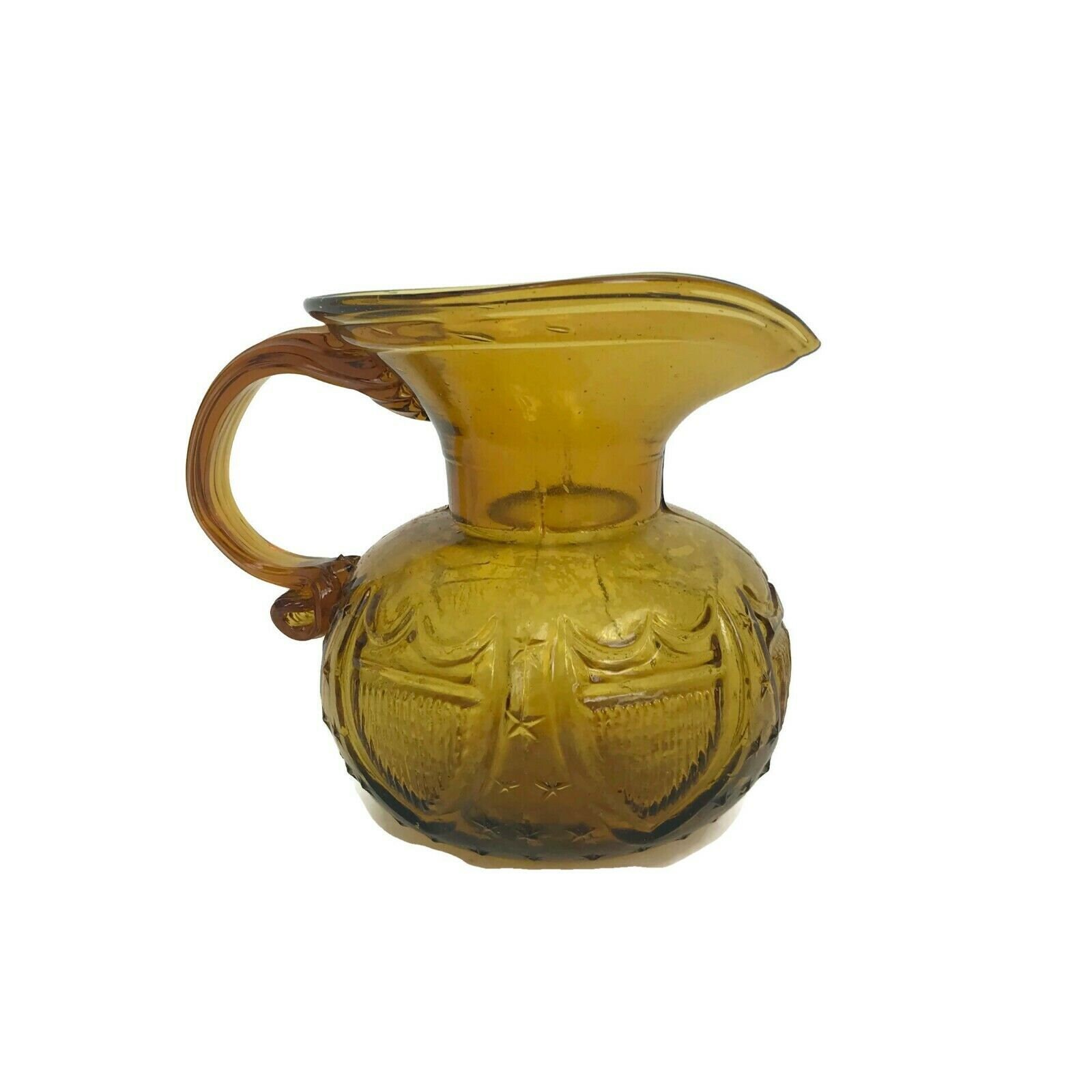 Vintage 1970s Clevenger Bros. Amber Glass Pitcher Jug Stars & Shield ...