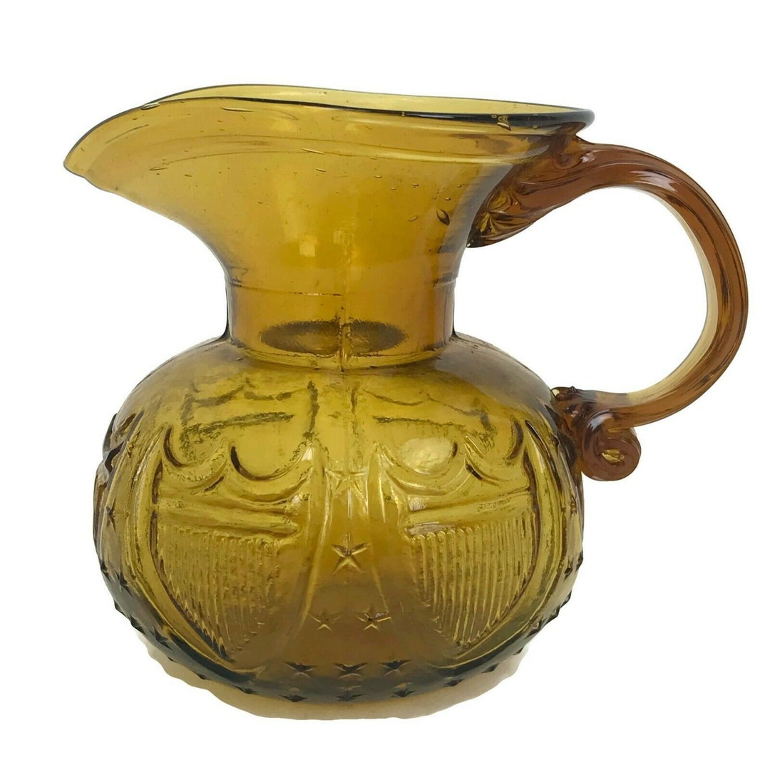 Vintage 1970s Clevenger Bros. Amber Glass Pitcher Jug Stars & Shield ...