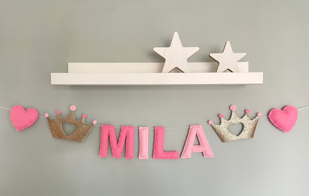 Princess Crown Name Banner Pink Kids Name Sign Decor for Girls Bedroom ...