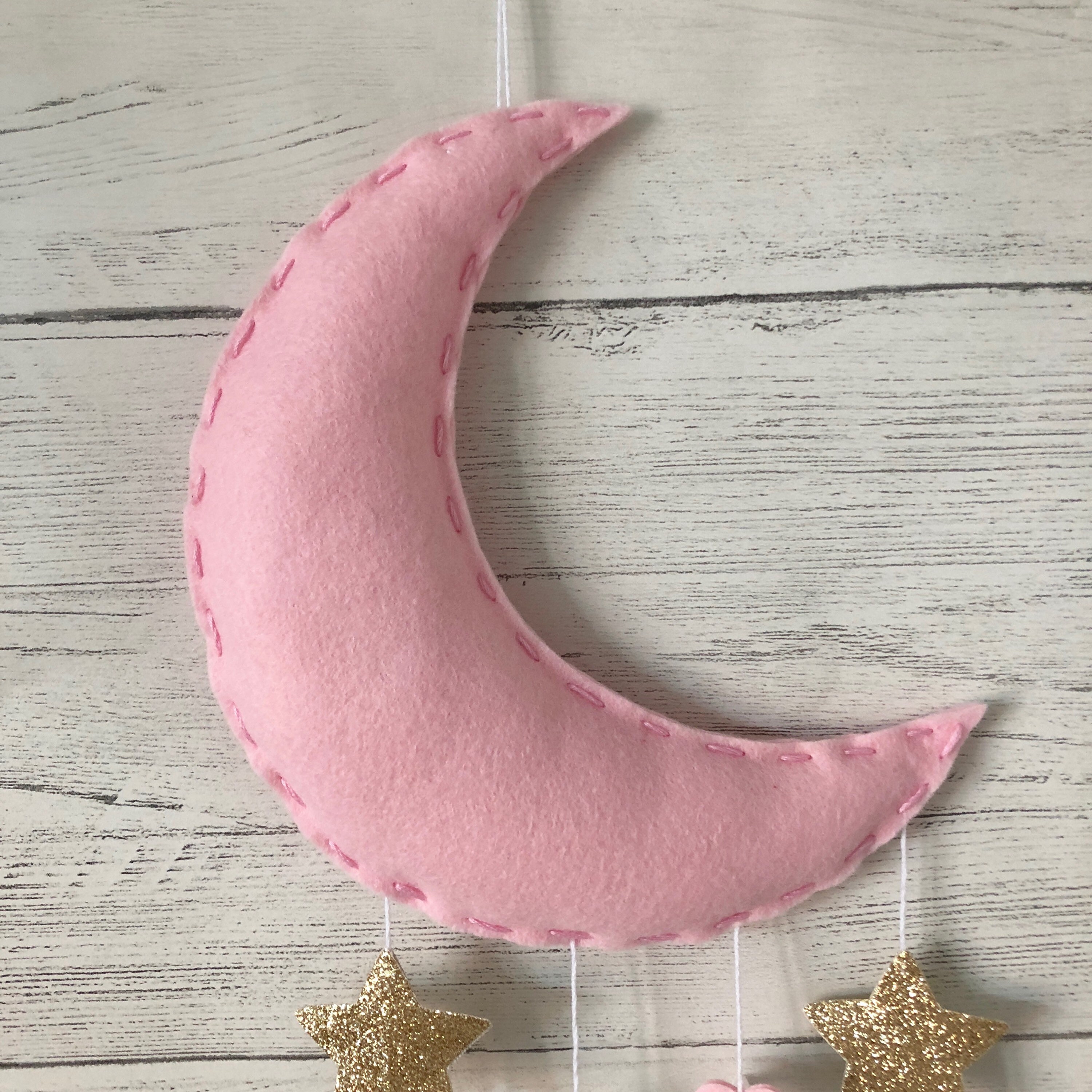 Moon stars and hearts mini baby mobile nursery decor new | Etsy