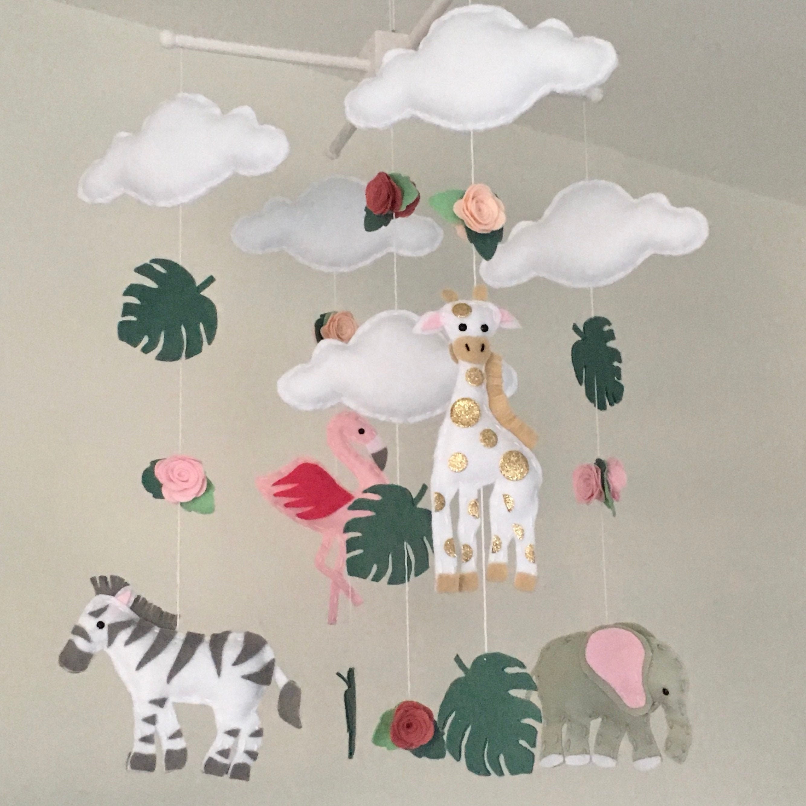 Jungle Baby Mobile Safari Baby Girl Mobile With Flowers - Etsy UK