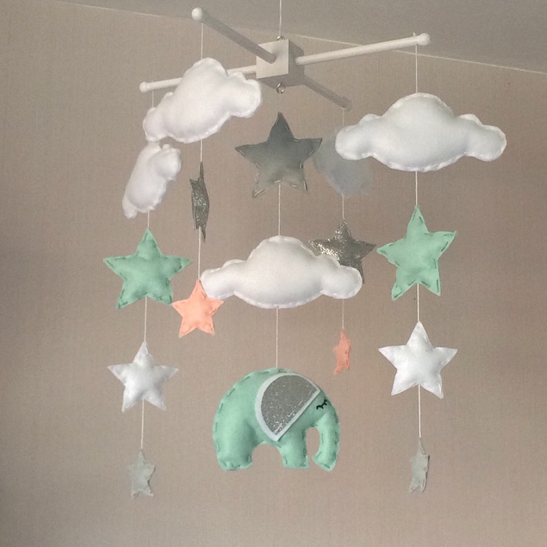 Baby Mobile Cot Mobile Clouds Stars and Elephant Cloud | Etsy