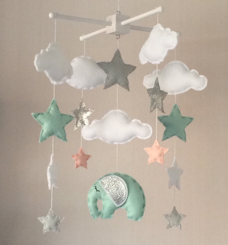 Baby Mobile Cot Mobile Clouds Stars and Elephant Cloud | Etsy