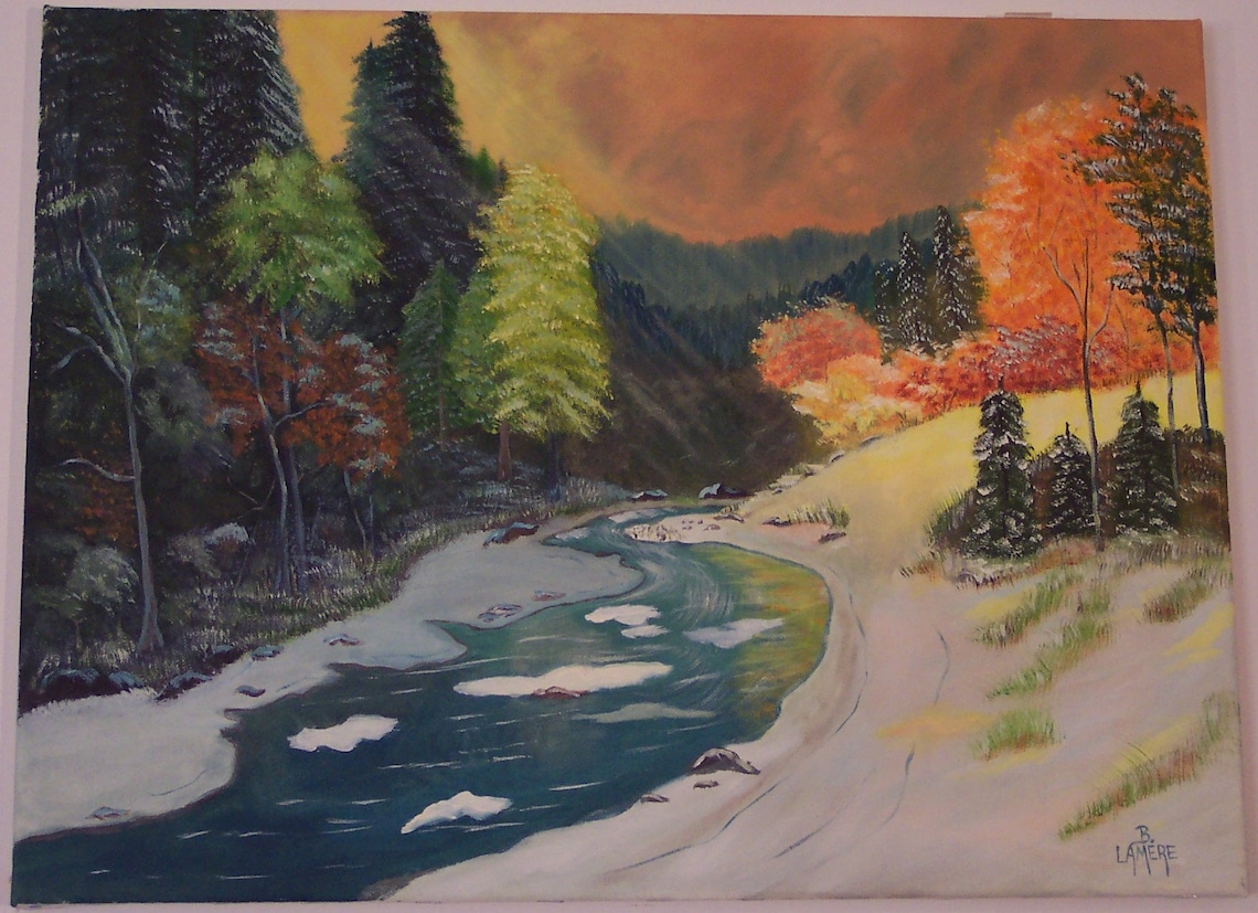 Original Oil Painting Landscape // Rushing Stream Through the Snow ...