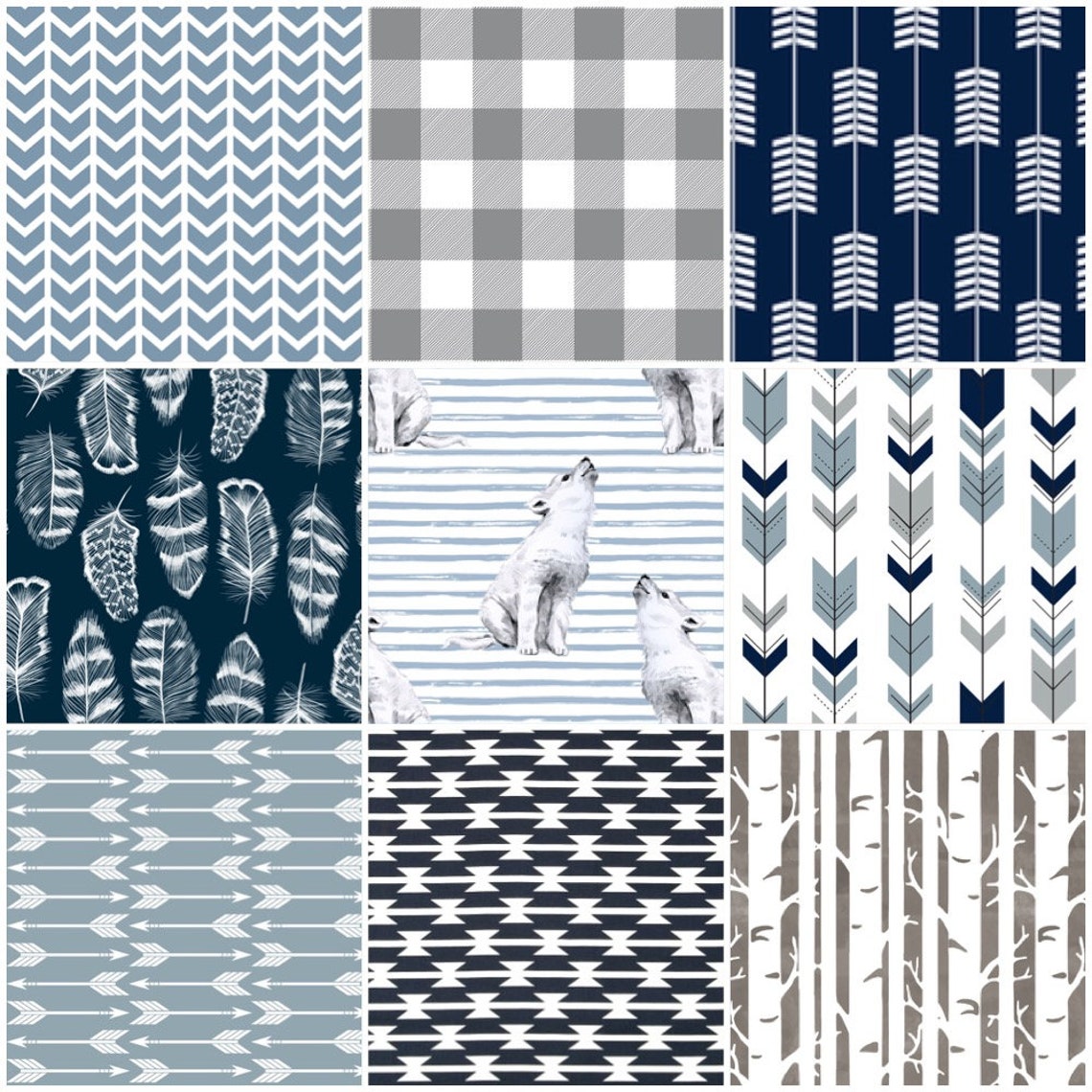 Wolf Baby Bedding Set, Gray, Navy, Dusty Blue, Baby Boy Bedding Set ...