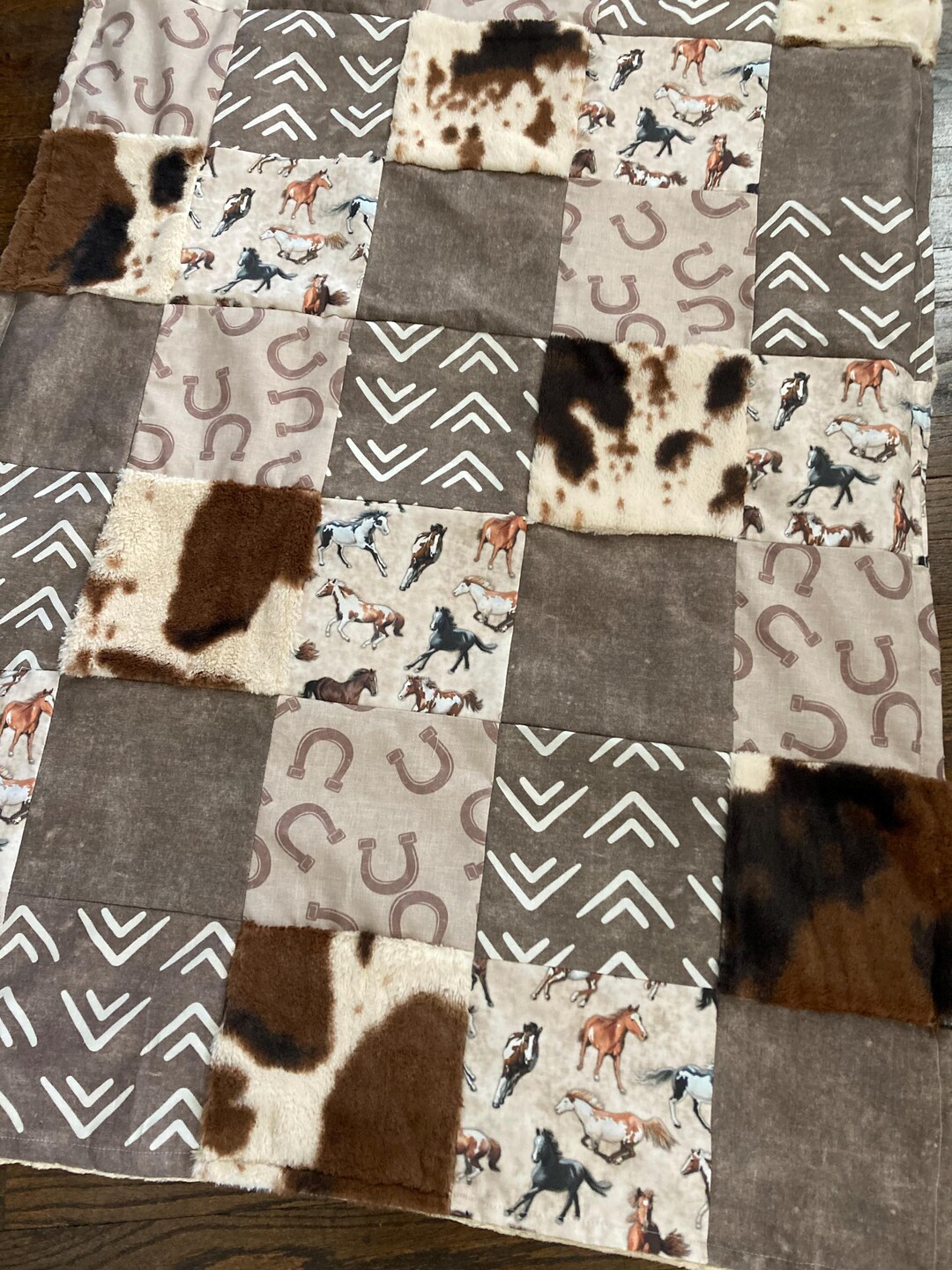Cowboy Baby Boy Bedding in Brown and Tan With Horses, Cow Hide Fabrics ...