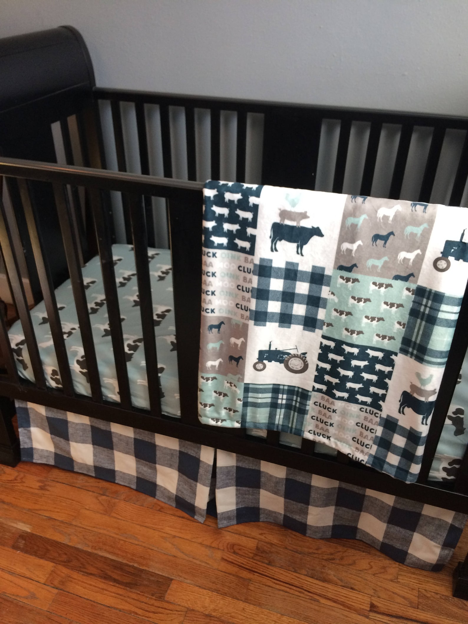 Baby Boy Custom Crib Bedding Set, Made to Order, Farm Theme Featuring ...