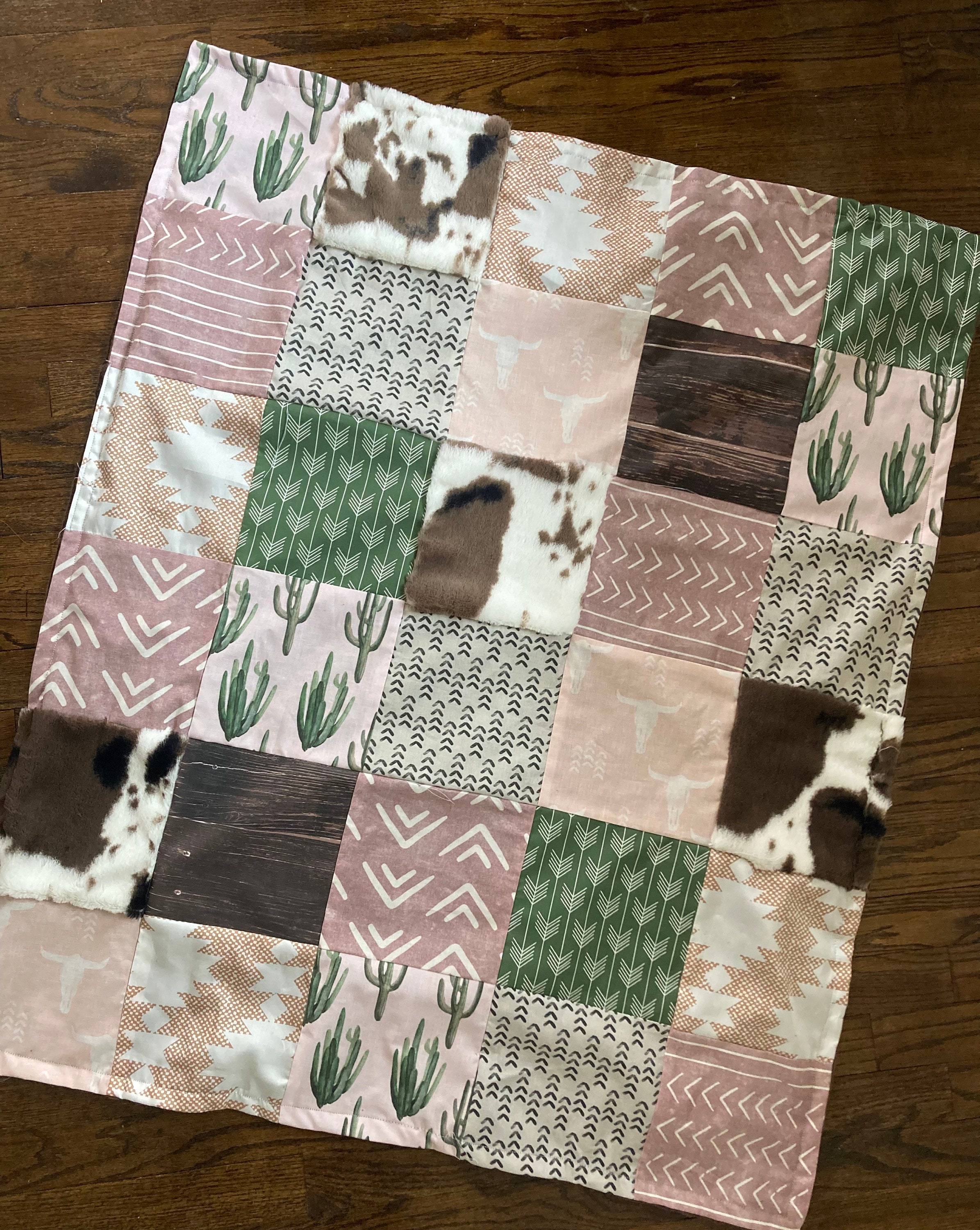 Baby Girl Crib Bedding Set With a Boho Western Theme in Pink, Green and ...