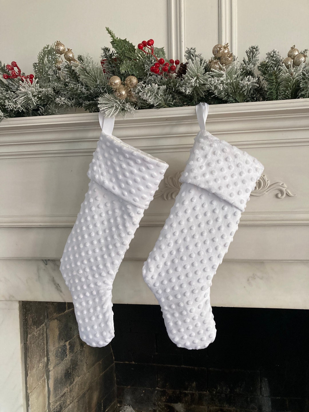 Classic White Christmas Stocking in Soft in White Minky, Solid White ...