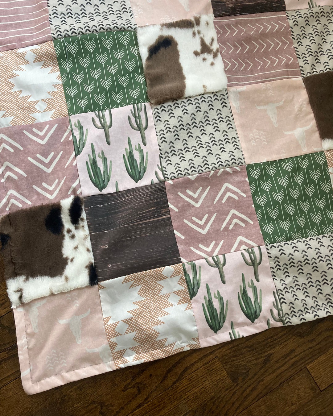 Baby Girl Crib Bedding Set With a Boho Western Theme in Pink, Green and ...