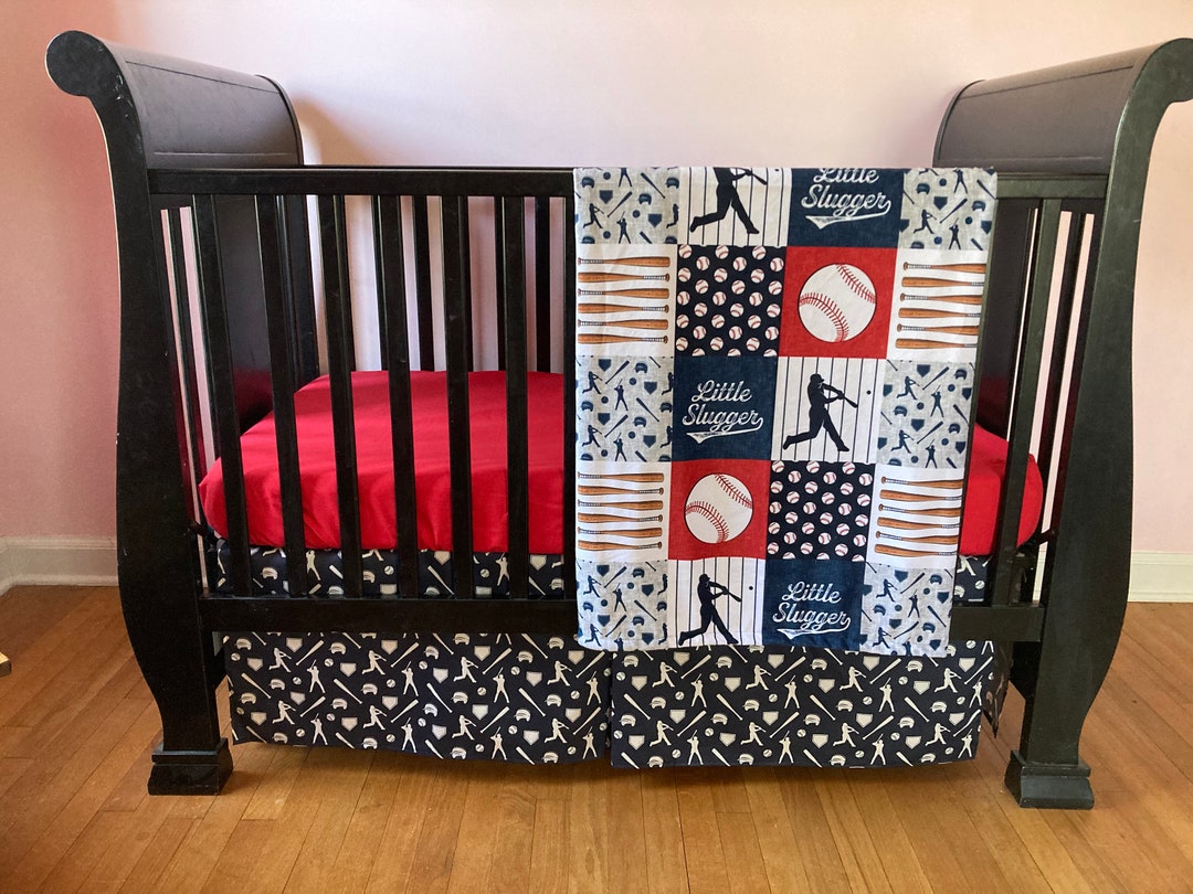 Baby Boy Baseball Crib Bedding Set in Navy and Red, With Classic ...