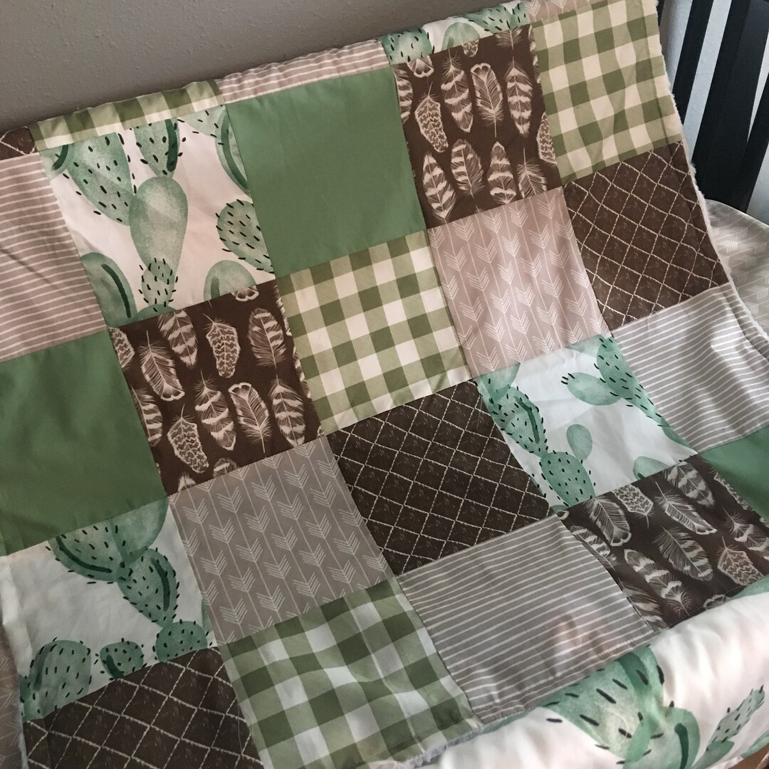 Gender Neutral Baby Bedding in Tan, Green and Brown With Succulent ...