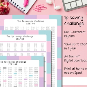 1p Saving Challenge | Printable PDF | 365 Days of Saving | Coin Saving ...